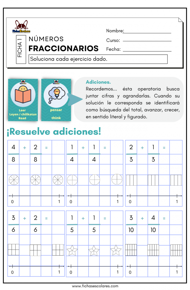 Adición y sustracción de fracciones igual denominador. Ficha 1