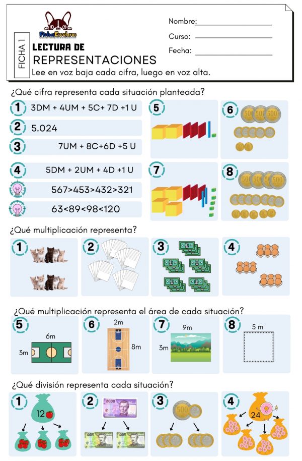 Lectura de cifras con representación pictórica.
