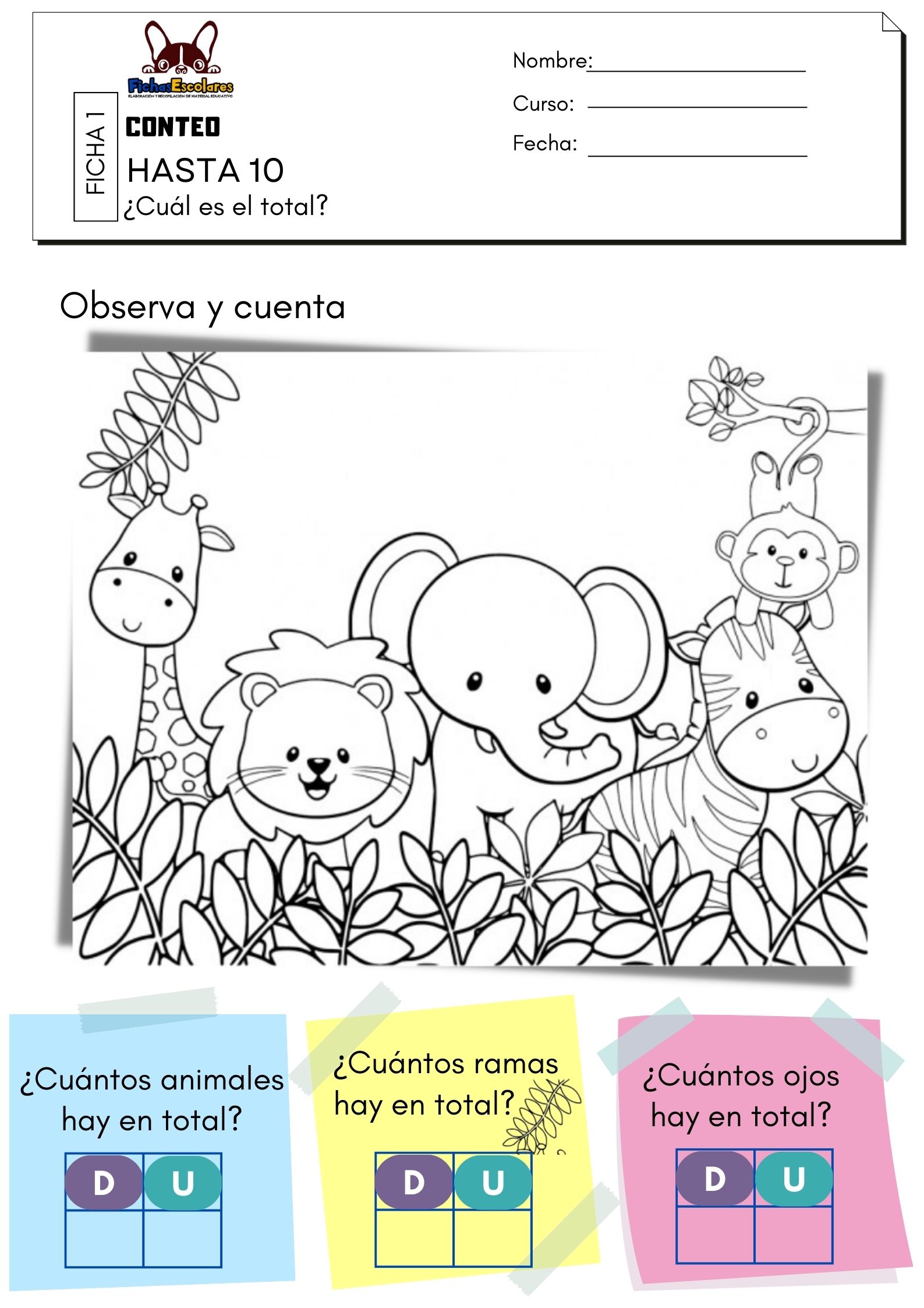 Conteo hasta 10 – Fichas para descargar